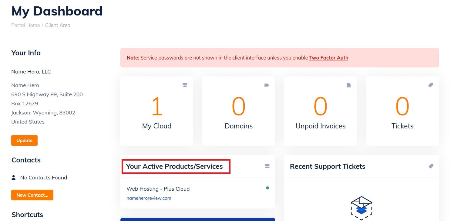 NameHero Client Area: Getting Around - WP-Tweaks